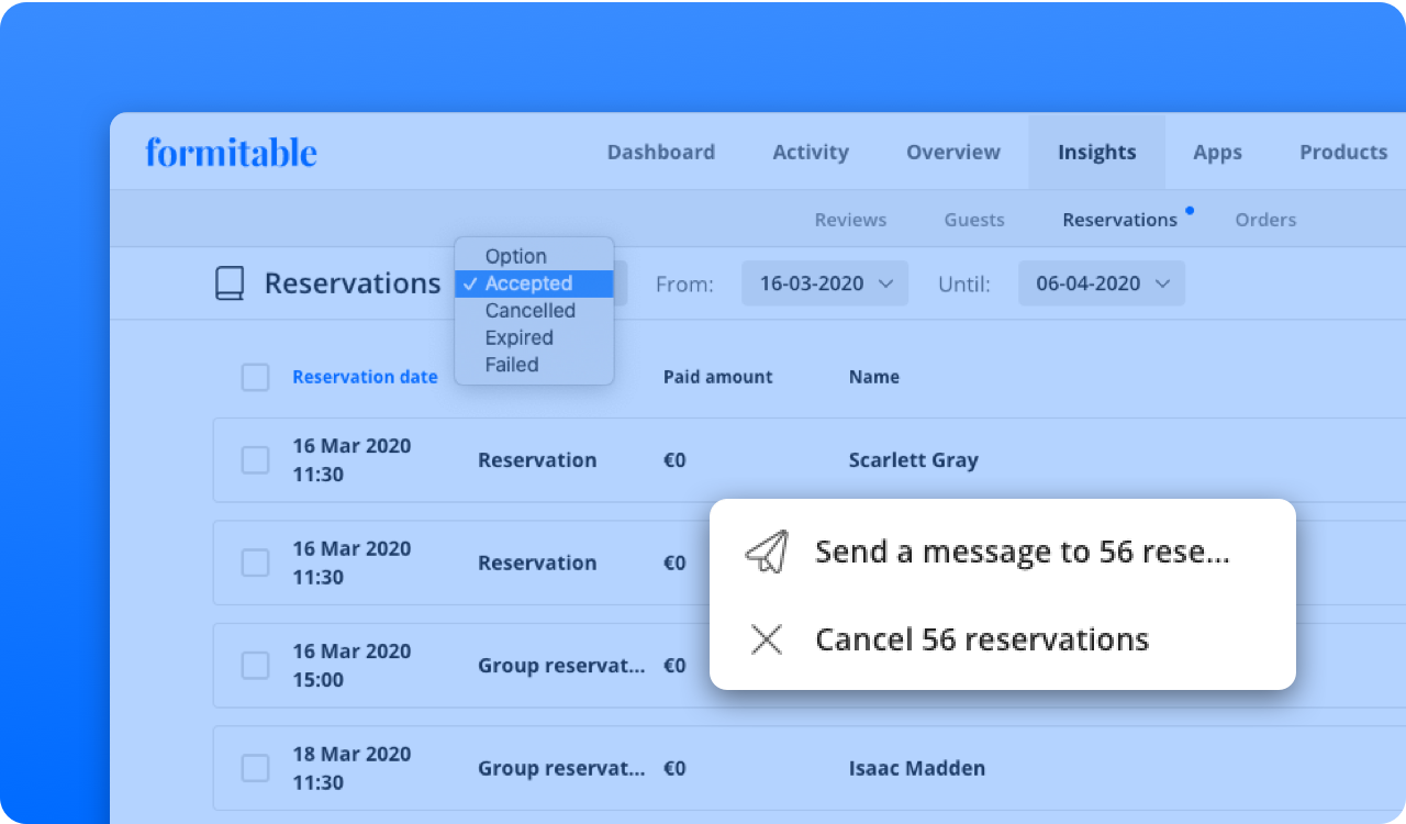 Cancel multiple reservations and send messages – Formitable